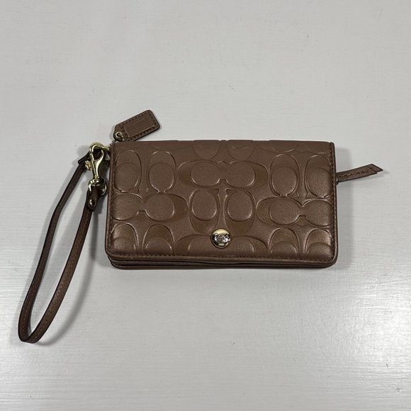 Coach | Bags | Coach Bronze Embossed Signature Logo Leather Wallet ...